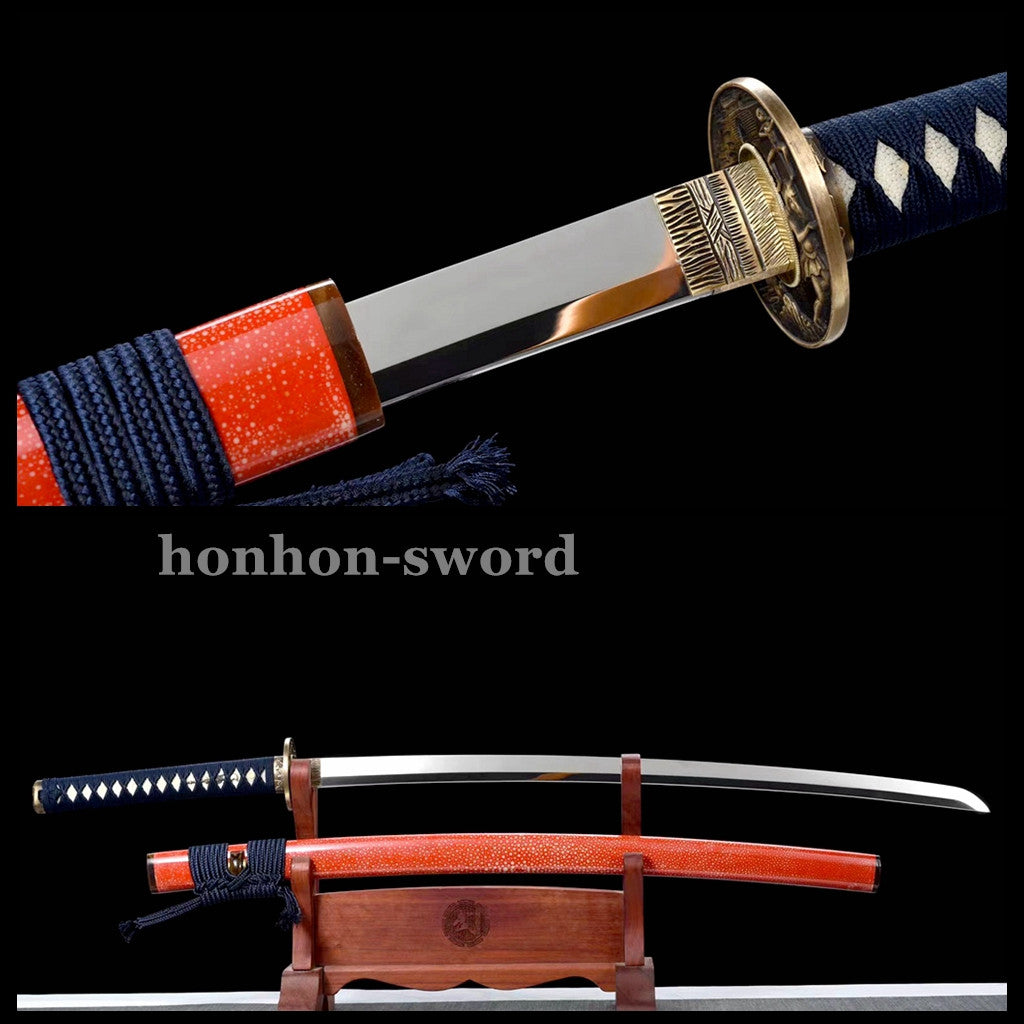 9260 Spring Steel Katana Mirror Polished Japanese Samurai Sword Red Sa ...